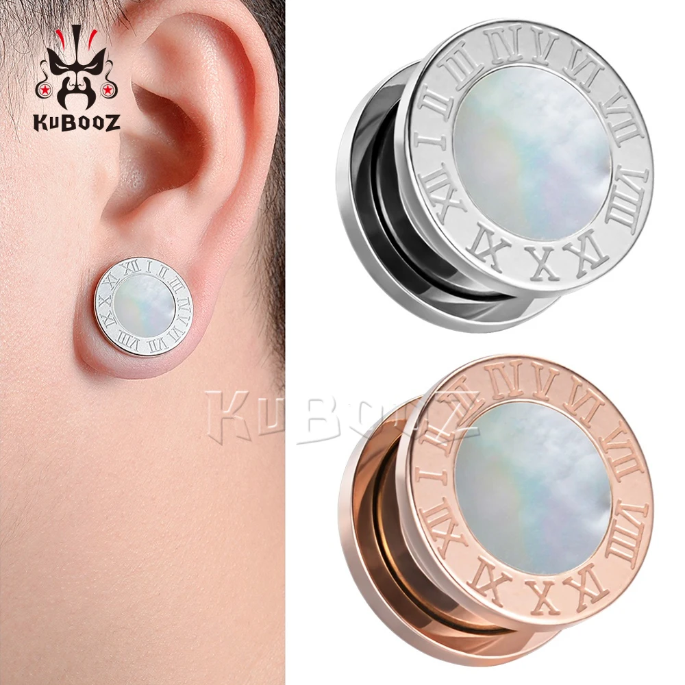 KUBOOZ-Fashion-Trendy-Stainless-Steel-White-Shell-Roman-Numerals-Ear ...
