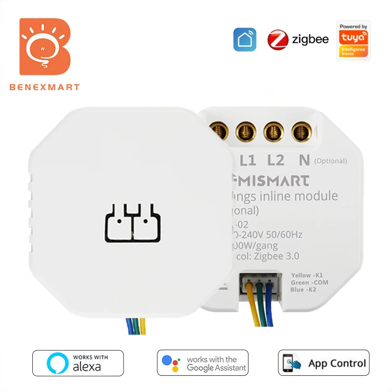 Benexmart-Tuya-Zigbee-2-Gangs-Light-Switch-Mini-Inline-Module-Neutral-Wire-Optional-APP-Remote ...