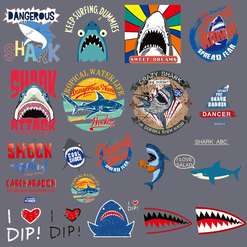 Cool Shark series patches Punk style iron on transfer accessories patch ...