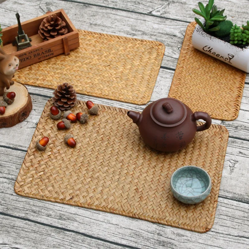 Rayuan 2pc Handmade Seaweed Placemat Tea Mats Table Placemats Pad Home ...