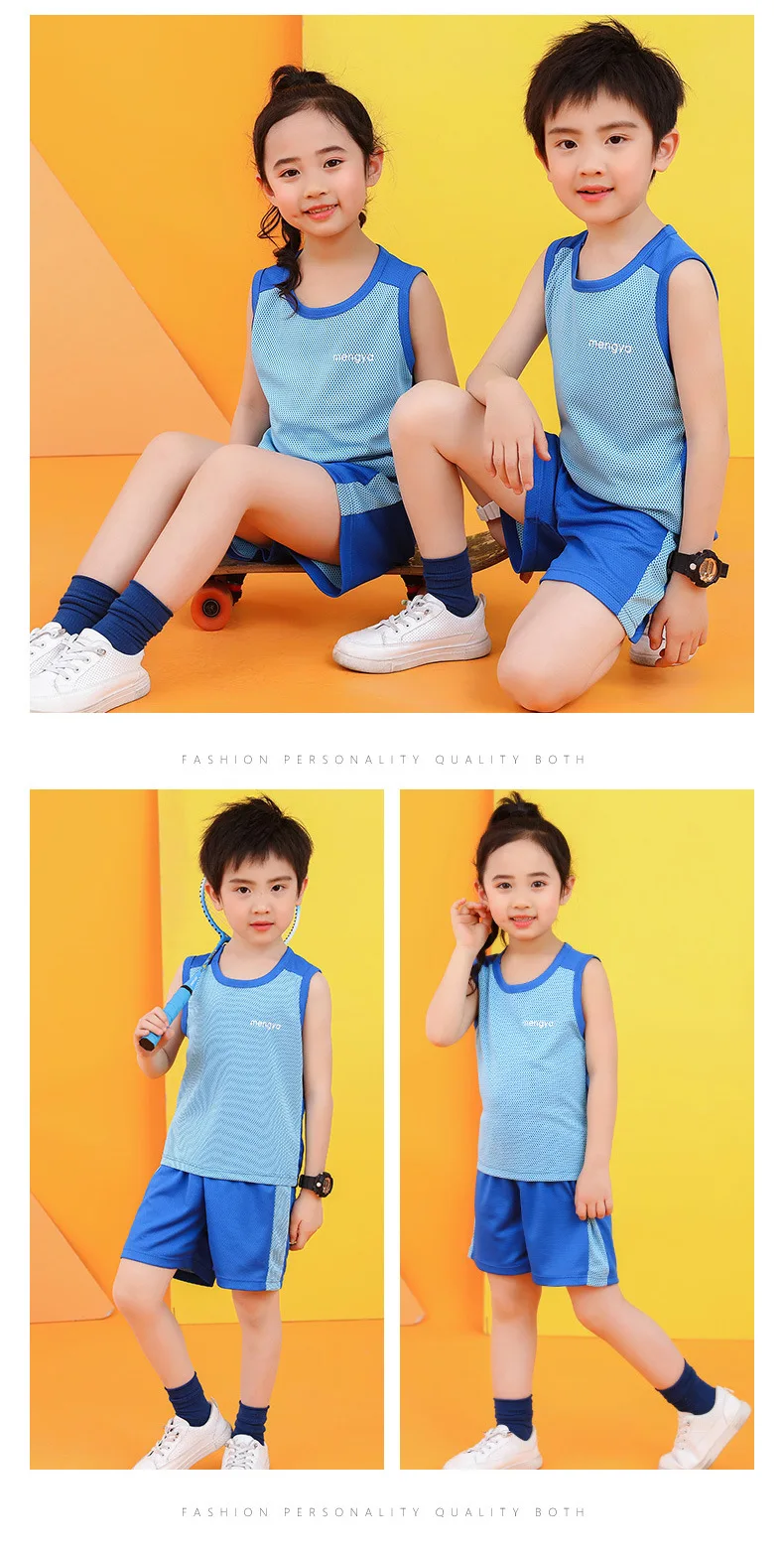 Детский летний спортивный костюм для мальчиков, модная однотонная ...