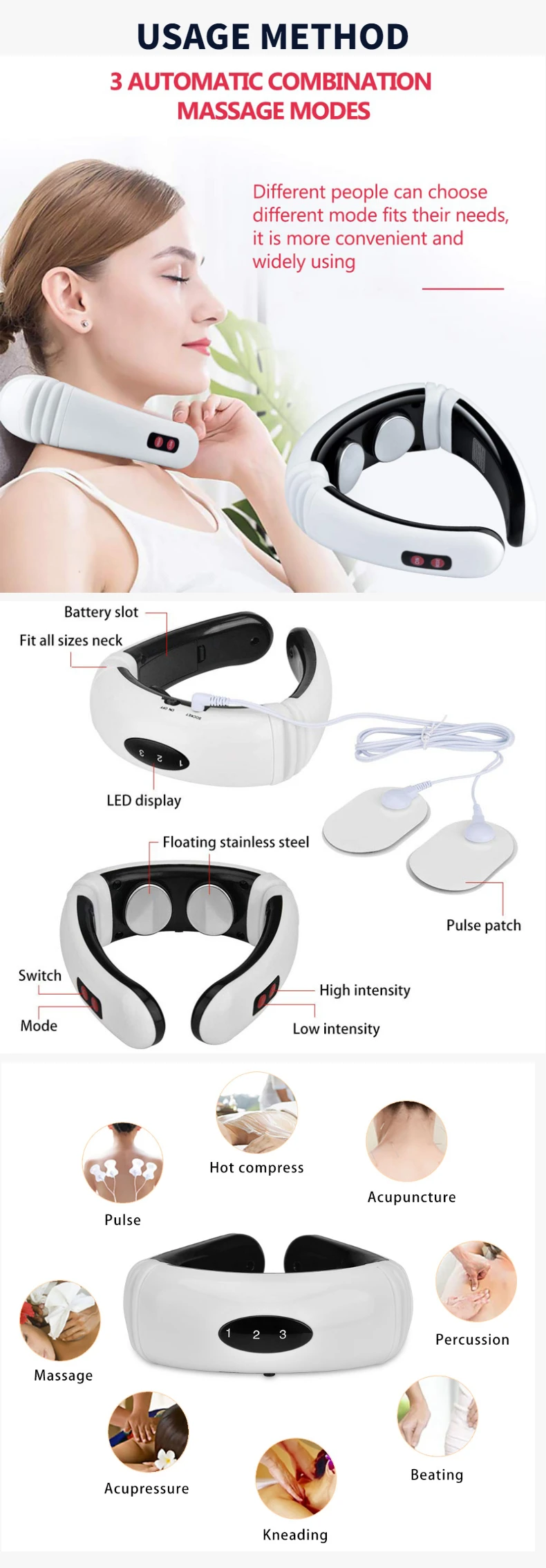 Appareil de massage,masseur électrique pour le cou et la relaxation,soulage la douleur,thérapie ...