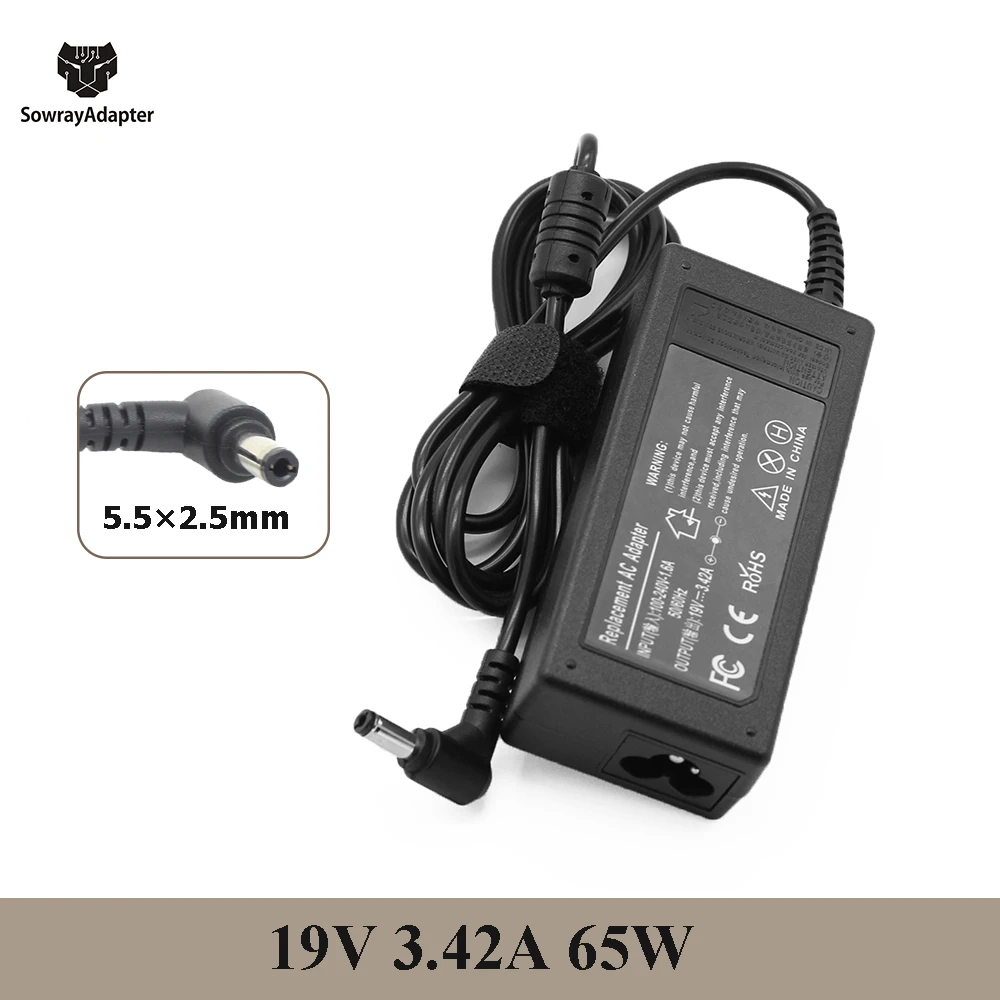 19v 3.42a 65w 5.5x2.5mm Laptop Ac Adapter Charger For Asus Acer Toshiba ...