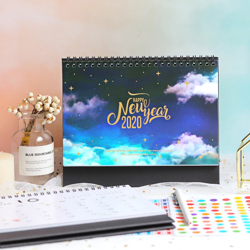 2020 Starry sky Desktop Standing Coil Paper Calendar Gold Foil Memo ...