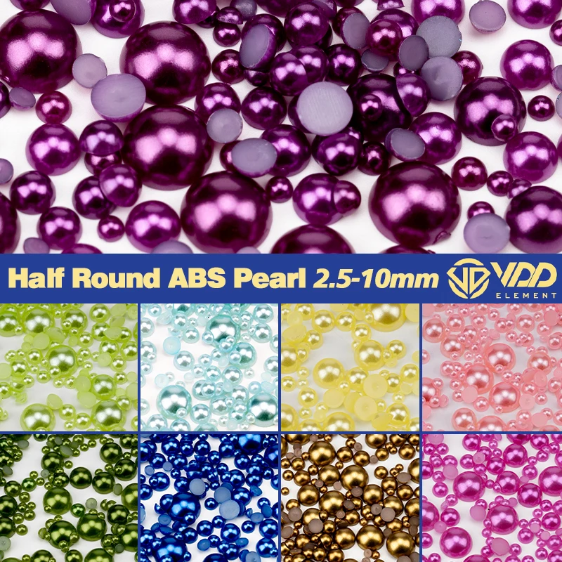 VDD 2.5/3/4/5/6/8/10mm/Mix Size Multicolor ABS Imitation Pearls Half ...