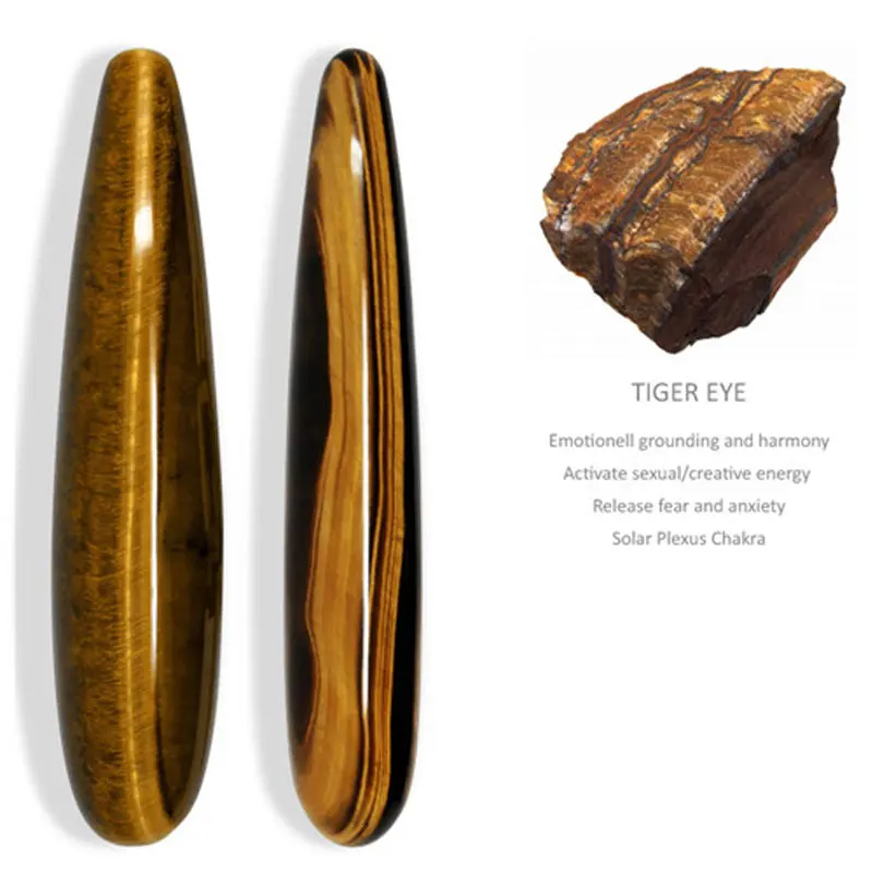 18cm Natural Tiger Eye Yoni Massage Wand Crystal Pleasure Stick For ...
