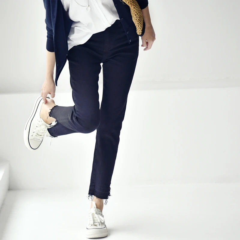 MICOCO-N2070C-Korean-version-of-comfortable-stretch-ripped-edge-black ...