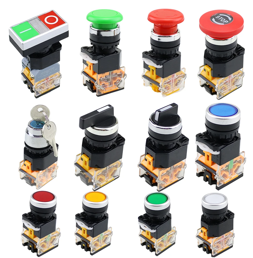 Self-reset-double-head-button-switch-red-green-with-light-LA38-flat ...