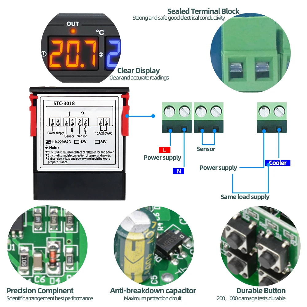Mesure thermique,Régulateur de température numérique, Thermostat et ...