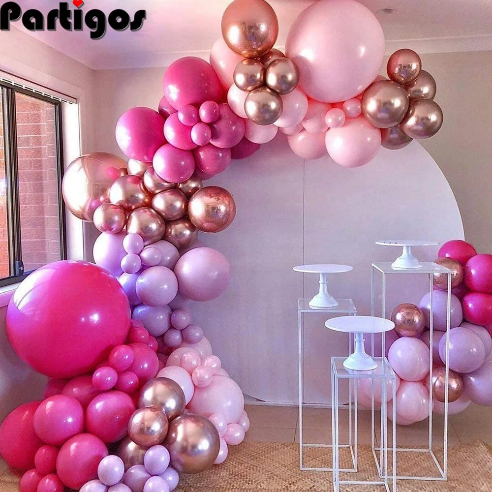Hot Pink Chrome Rose Gold Balloon Arch Garland Wedding Birthyday Baby ...