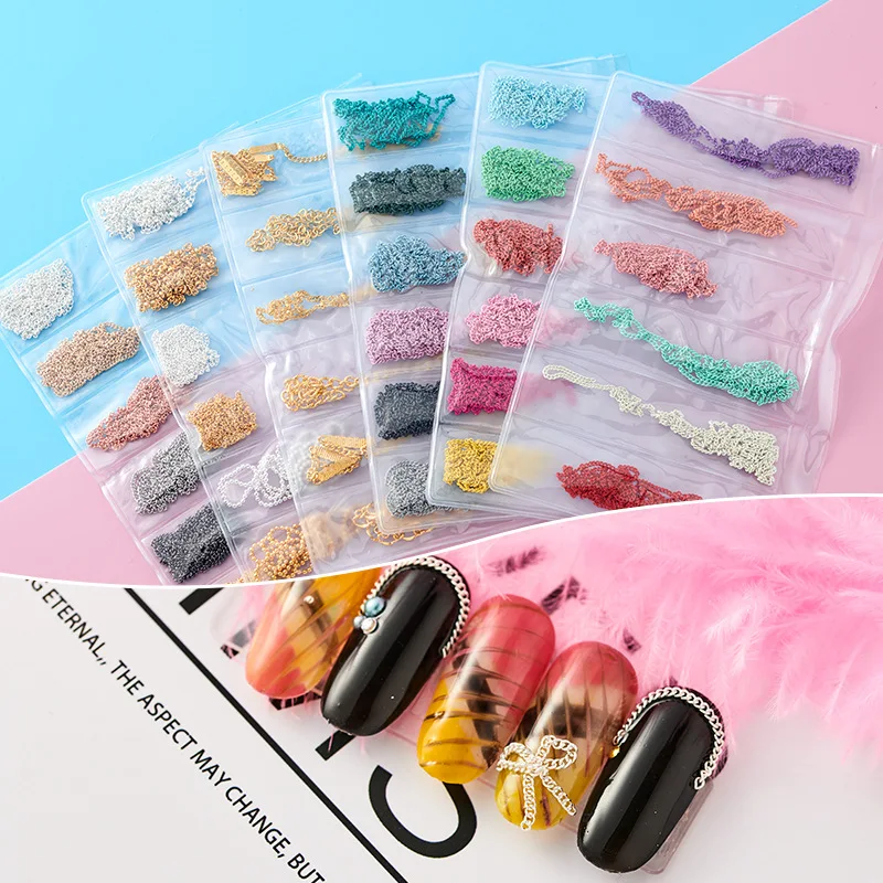 Nail Art Decoration Six Grid Bag Chain 50cm gold and silver flat chain ...