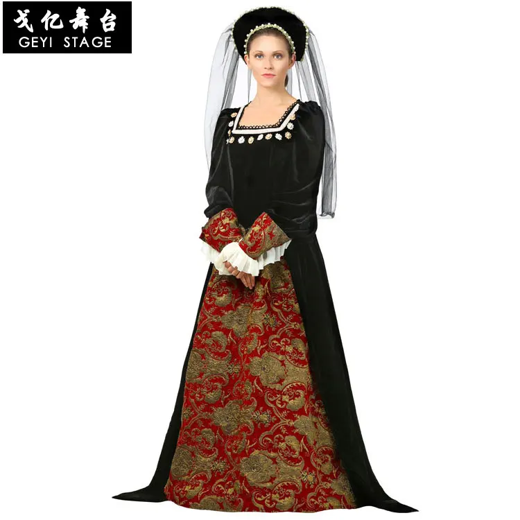 Halloween Purim Queen European Retro Court Suit Medieval British Queen ...