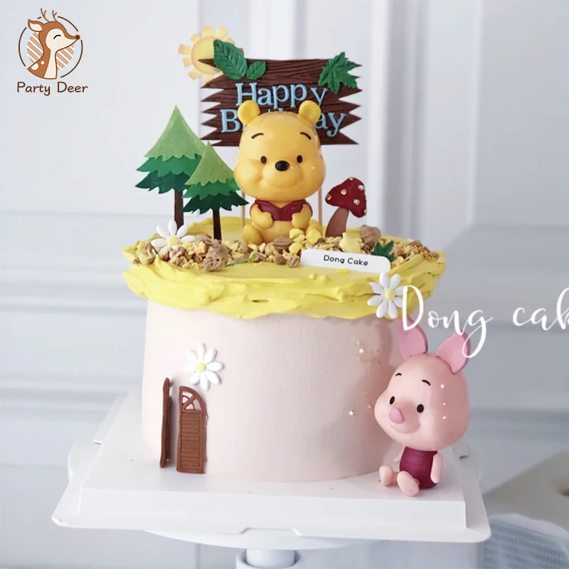 Cute Cartoon Pink Pig Tiger And Yellow Bear Happy Birthday Cake Topper ...