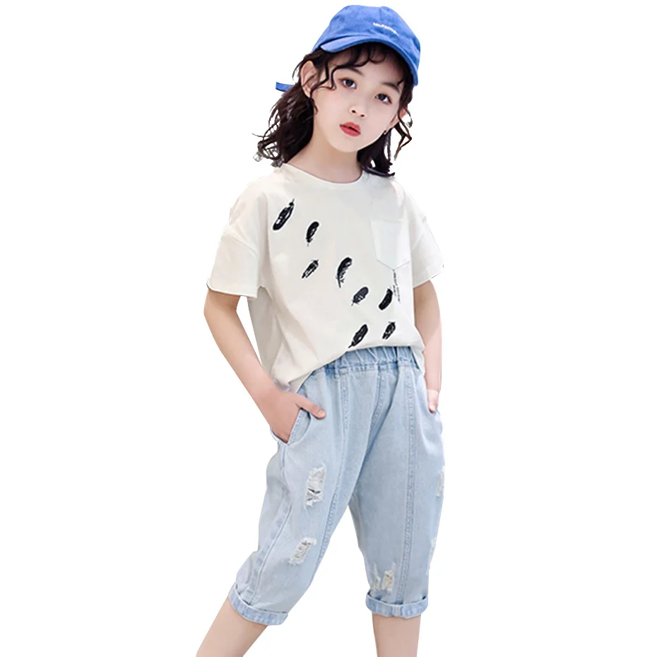 Meninas roupas de verão tshirt + jeans roupas para meninas padrão de ...