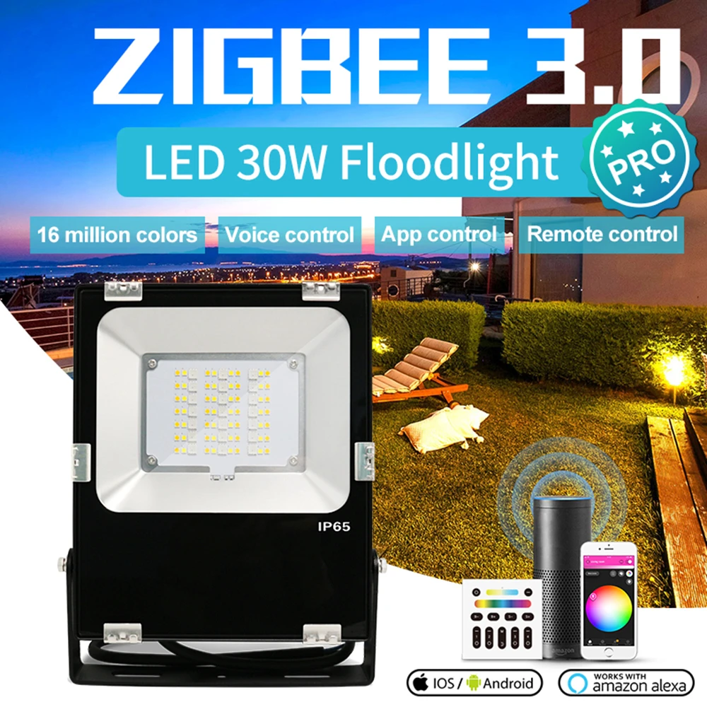 ZIGBEE 프로 스마트 LED 투광 조명, 야외 조명, IP65 방수, ZIGBEE 라이트 링크, AC 110V, 220V ...