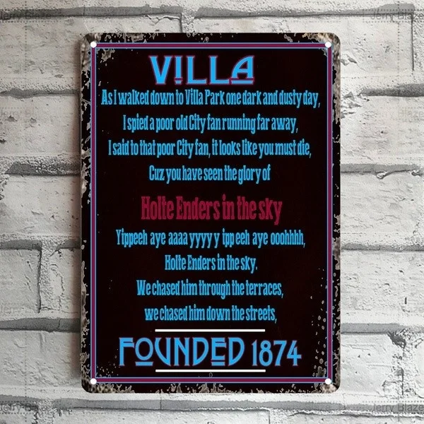 Funny Aston Villa Song Anthem Fans Tin Sign Poster Home Pubs & Bars ...