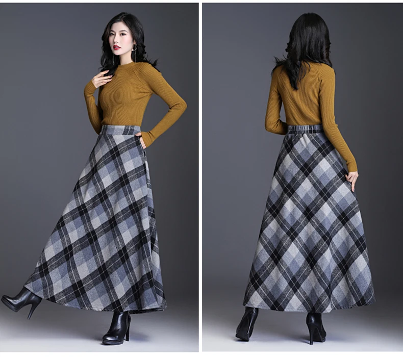 High Waist Woolen Skirts Women Winter Fashion Streewear Wool Long Pleated Skirt Casual Ladies ...