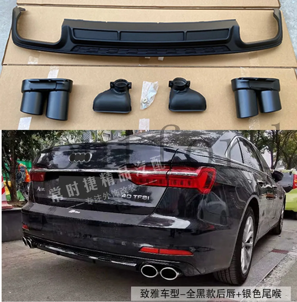ABS-REAR-BUMPER-TRUNK-LIP-SPOILER-DIFFUSER-with-Exhaust-Tips-For-Audi ...