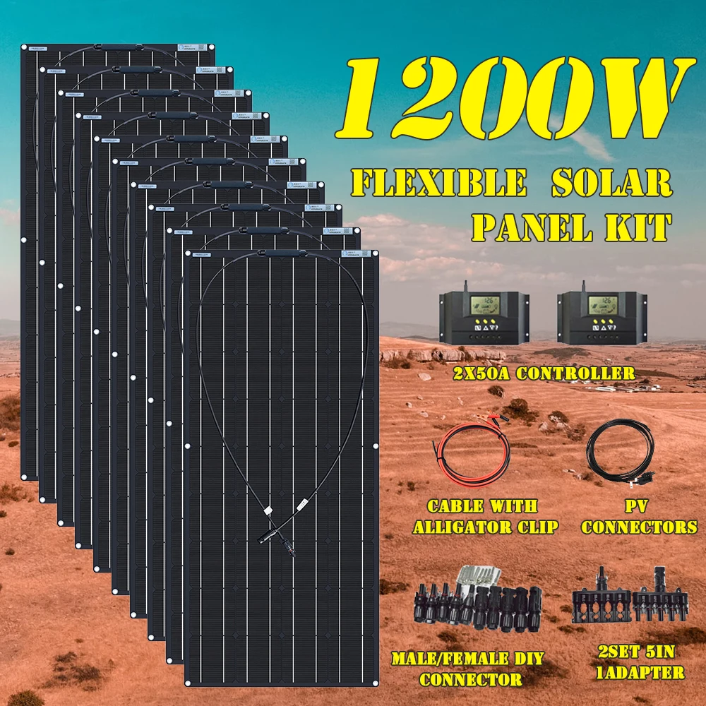 1200W-Flexible-solar-panel-kit-complete-power-solar-plate-kit-energy ...