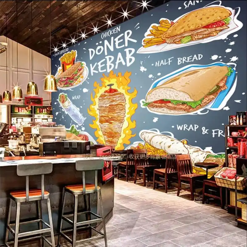 European and American Burgers Graffiti Background 3D Wallpaper Mural ...