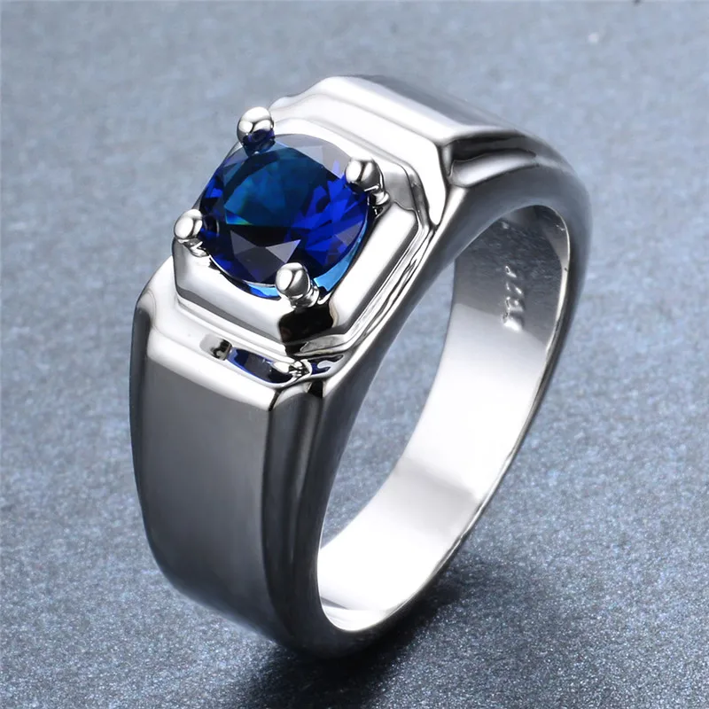 Men-Fashion-Four-Prong-Round-Zircon-Ring-Blue-White-CZ-Stone-Engagement ...