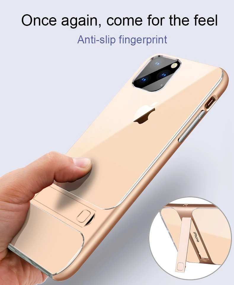 For iPhone11 5.8 6.1 6.5 fashion crystal transparent bracket TPU + PC double layer reinforcement ...