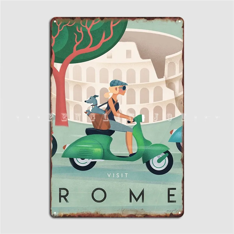 Póster de viaje Vintage de Roma, cartel de Metal, diseño de pared ...