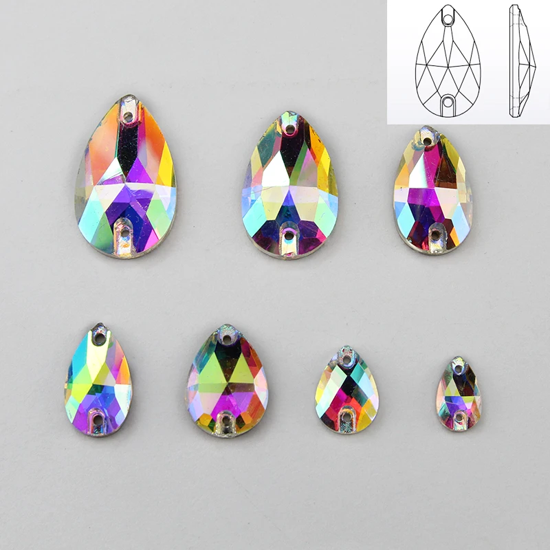 Cristal AB Cor Vidro Costura, Costurar em Strass, Drop Flatback Sew em ...