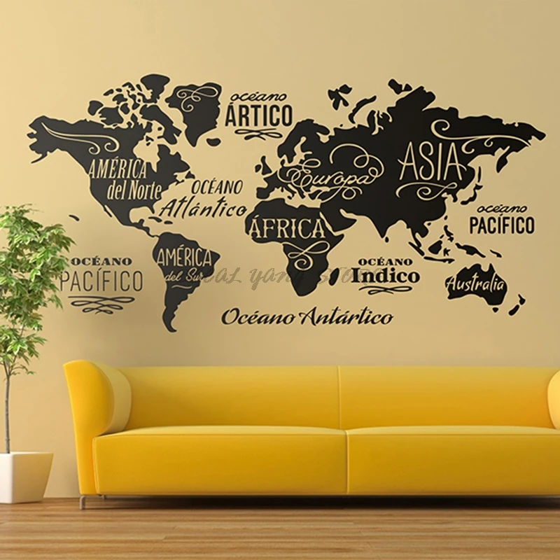 Large World Map Wall Decal Outline World Map Sticker Home Bedroom ...