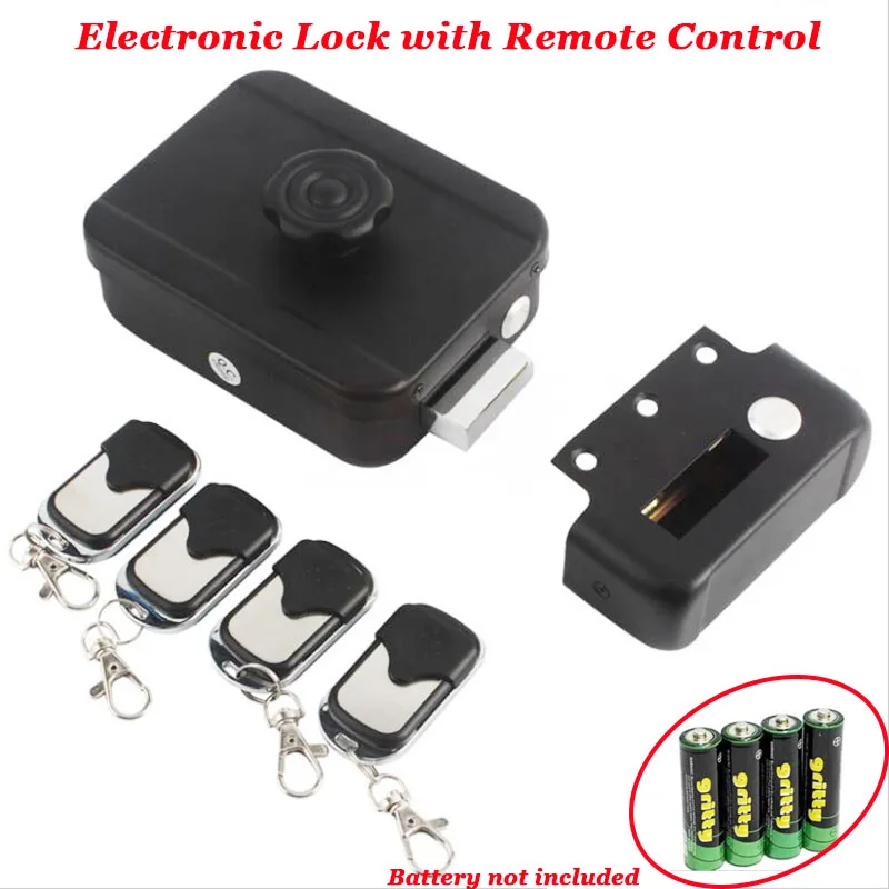 Remote Door Lock AA Battery Powered Wireless Electronic Lock No Wire ...
