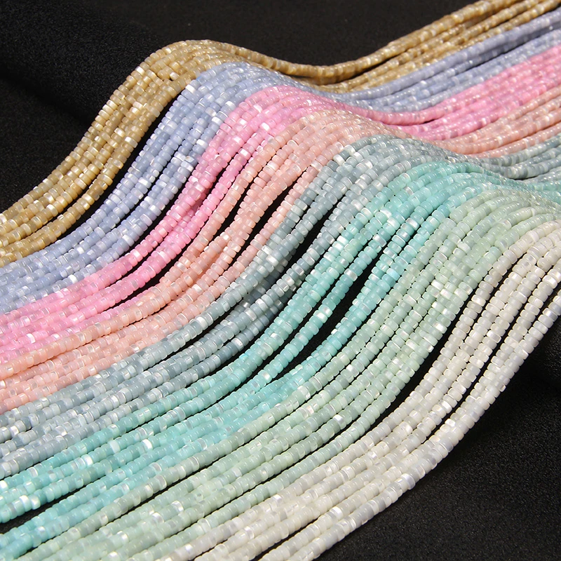 Natural Shell Beads 2x4mm Round Flat Heishi Loose Spacer Beads Colorful ...