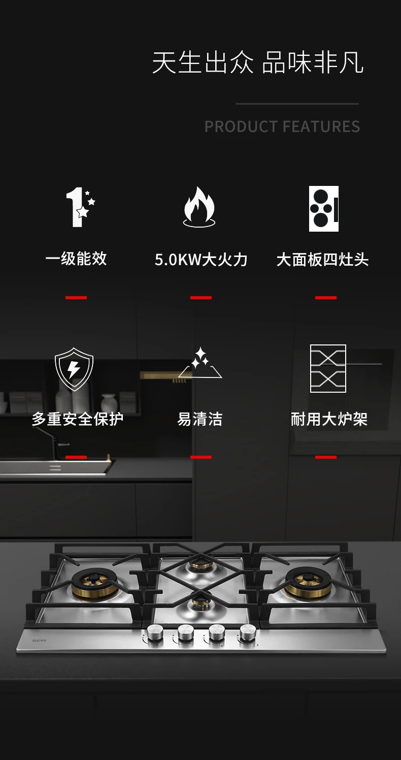 GEYI Four-eye Gas Cooker -S924PCI 20Y Bottled Liquefied / 12T Natural ...