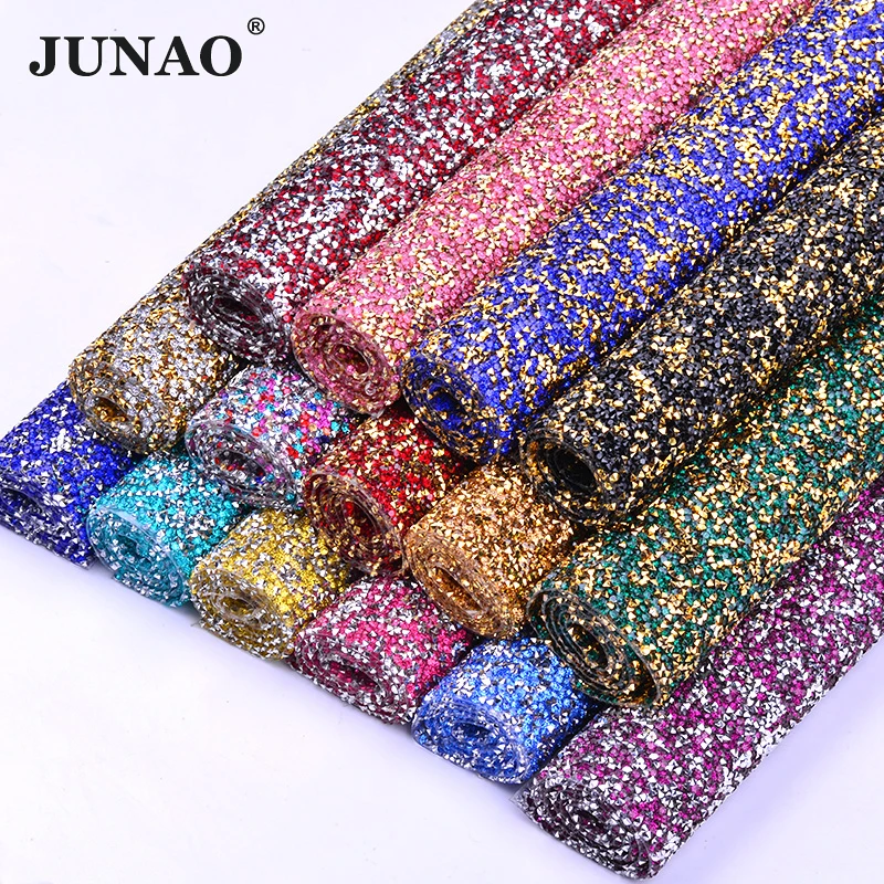 JUNAO-24-40cm-Hotfix-Rhinestone-Trim-Mesh-Self-Adhesive-Crystal-Stone ...