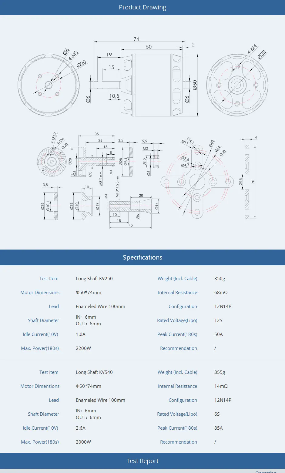 T-MOTOR AT4125 250kv 540kv Long Shaft Heavy lift drone motors rc aircr ...