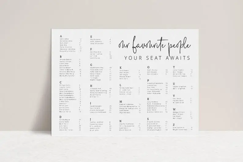 Alphabetical Wedding Seating Chart Template