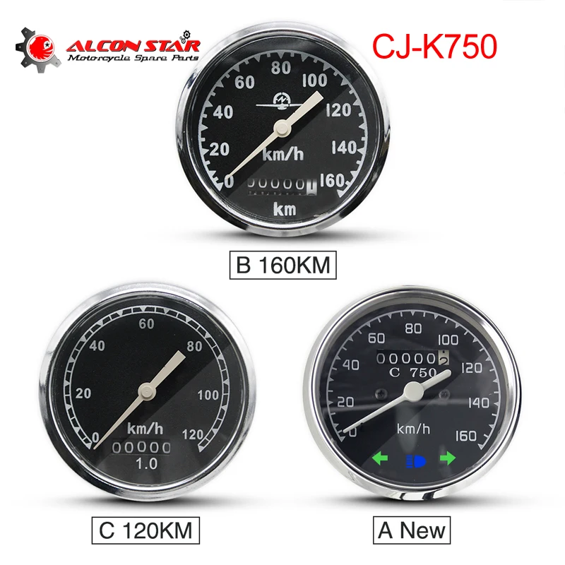 Alconstar- 120KM/160KM Motorcycle CJ-K750 Retro Round Speedometer for ...