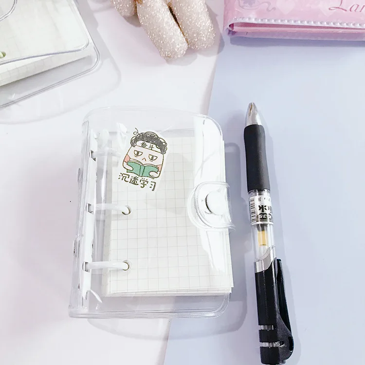 Feuillet mobile,Mini carnet de notes à 3 trous en PVC,coque ...