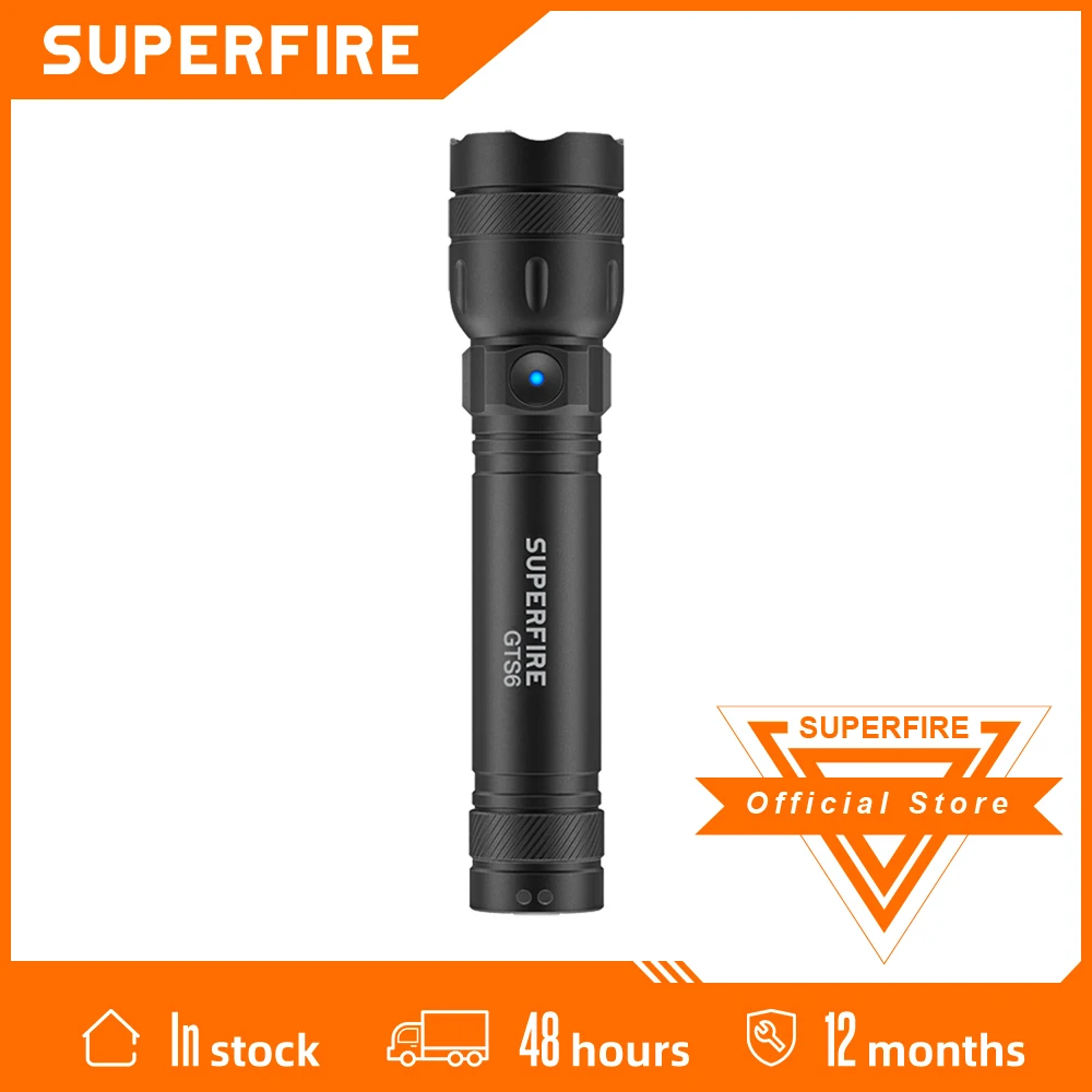 SUPERFIRE GTS6 7W Super Powerful LED Flashlight 5 Modes Type C ...