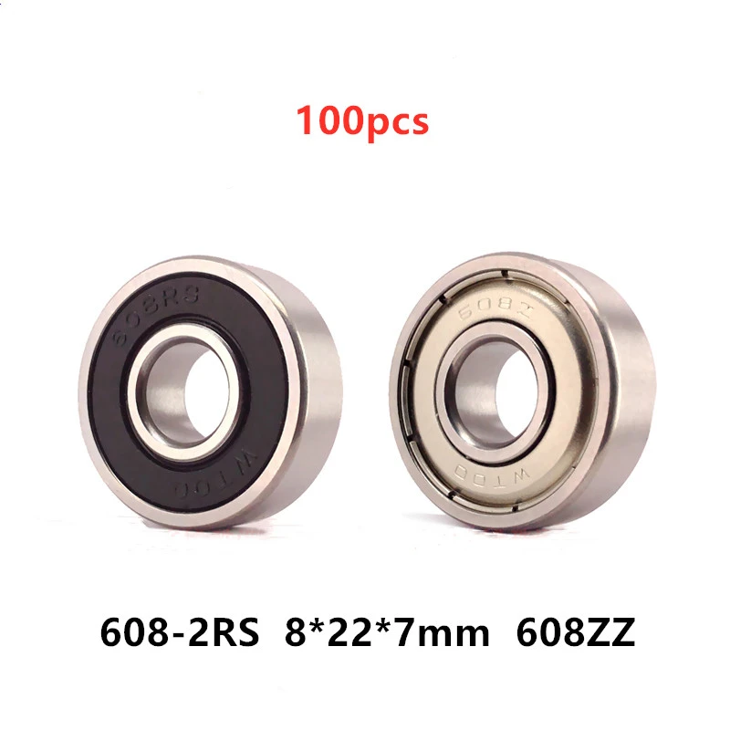 100pcs high quality 608ZZ 608 2RS 8*22*7 mm miniature bearing 608 2Z ...