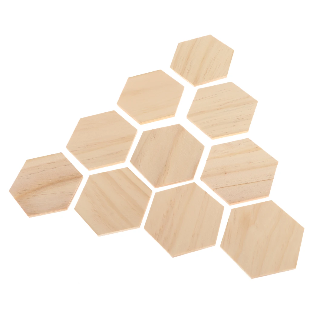 10x MDF Wooden Bases Hexagon Hex Cut Games Props Embellishment 90x78mm ...
