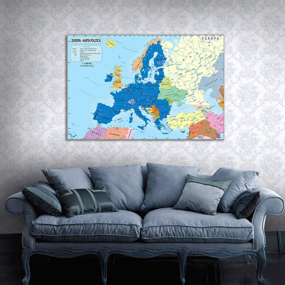 Romanian-Europe-Map-150-100cm-Non-woven-Canvas-Map-of-Europe-Wallpaper ...