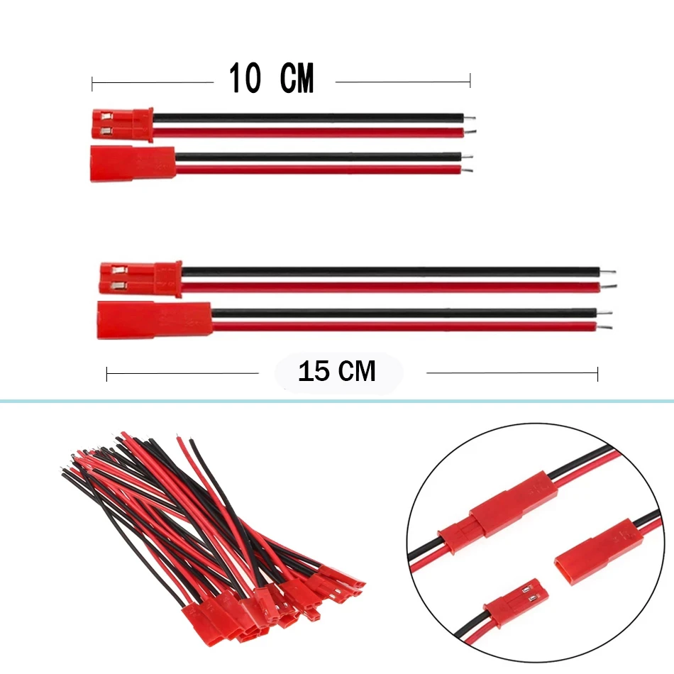 10Pairs 100mm 200mm 2 Pin JST Plug Connector Male+Female Plug Connector ...