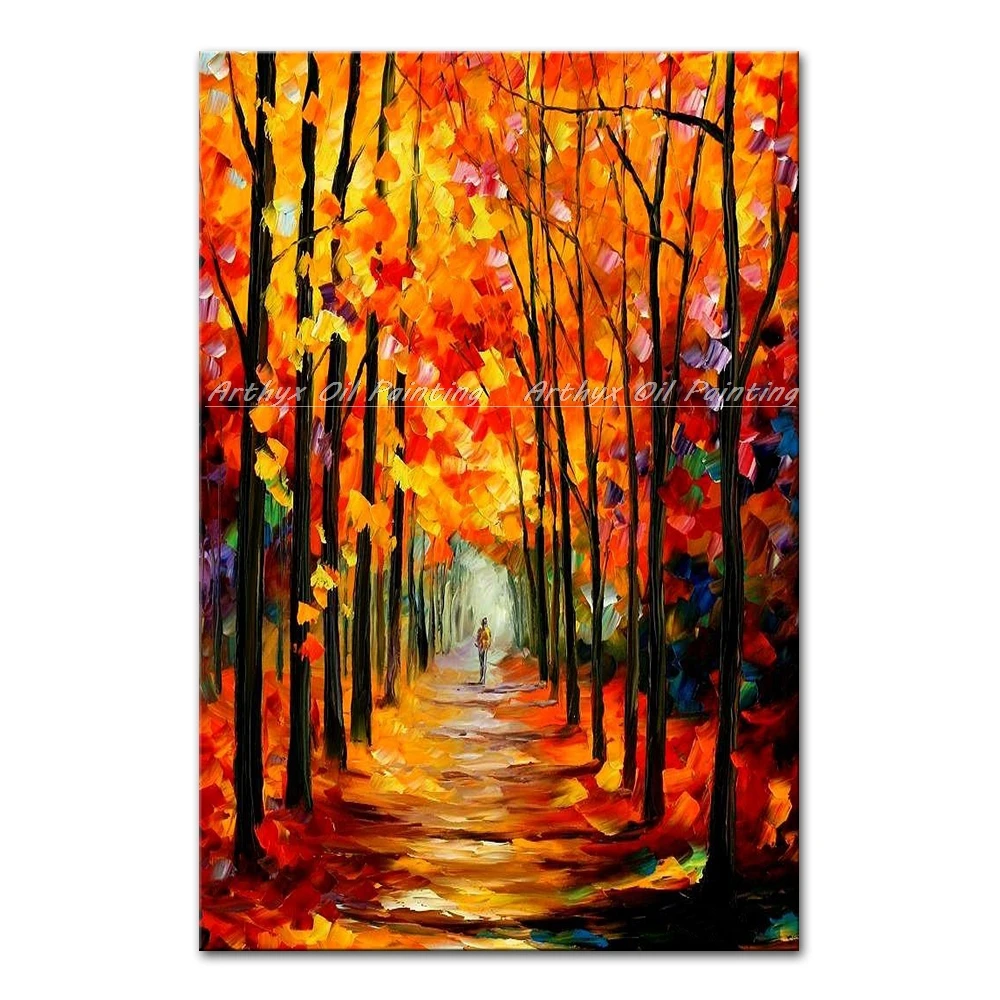 Herbstlichen Boulevard Dicken Textur Bunte Baum Landschaft Ölgemälde Auf Leinwand Handmade ...