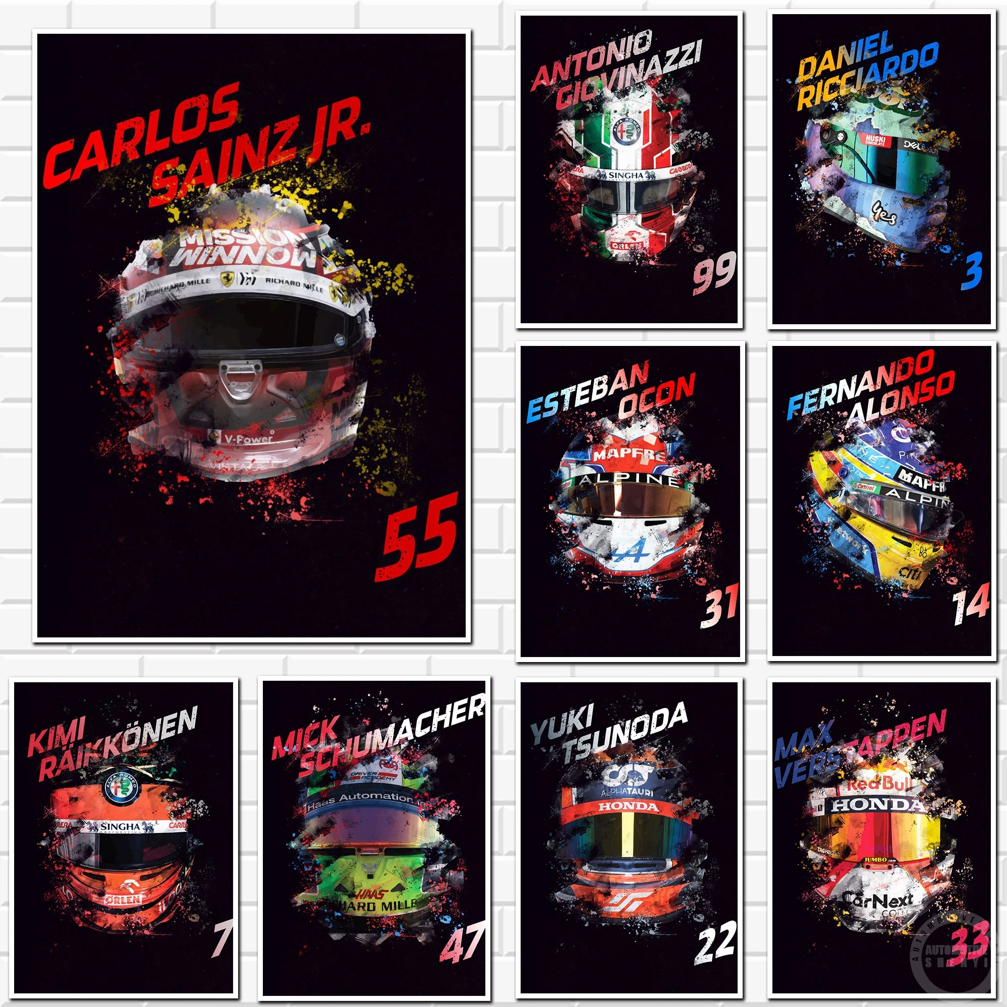 F1 Helmet Racer Formula 1 WinnerWorld Champion Poster Racing Decoration ...
