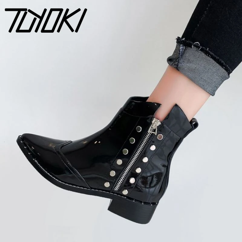 Tuyoki Botas para mujer de cuero auténtico con punta en pico, botines ...