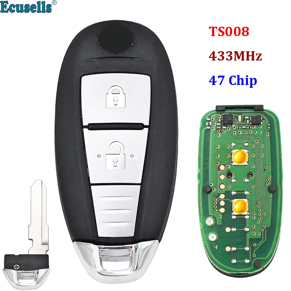 2 Buttons 433mhz 47 Chip Smart Card Keyless Entry Remote Key Fob For ...