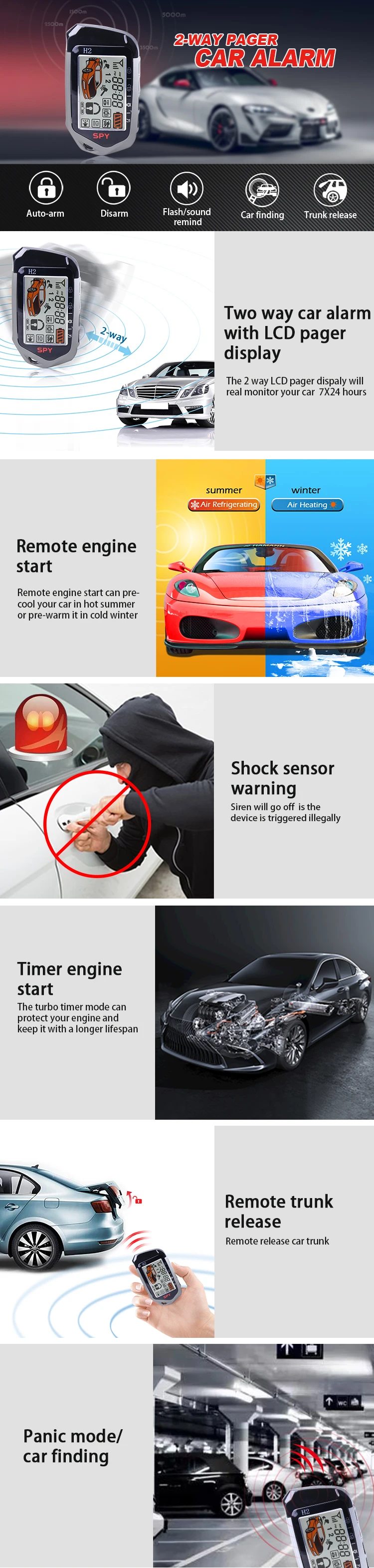 One Button Start Stop Two-way Car Alarm With Autostart Smart Phone ...