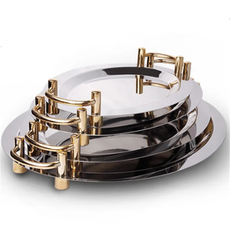 1 Pcs Golden Double Ear Oval Stainless Steel Plate Tray Buffet Candy ...