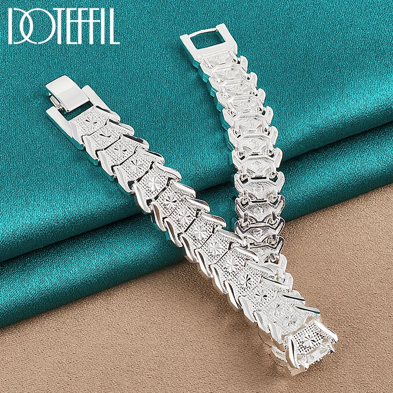 DOTEFFIL 925 Sterling Silver Wide Wristband Bracelet Chain For Women Man Wedding Engagement ...