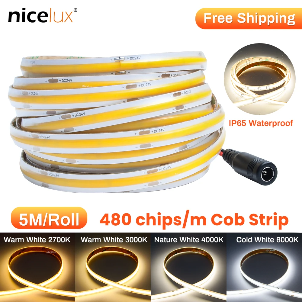 Imperme-vel-COB-LED-Strip-com-DC-Feminino-e-Masculino-Plug-Luz-Flex-vel ...